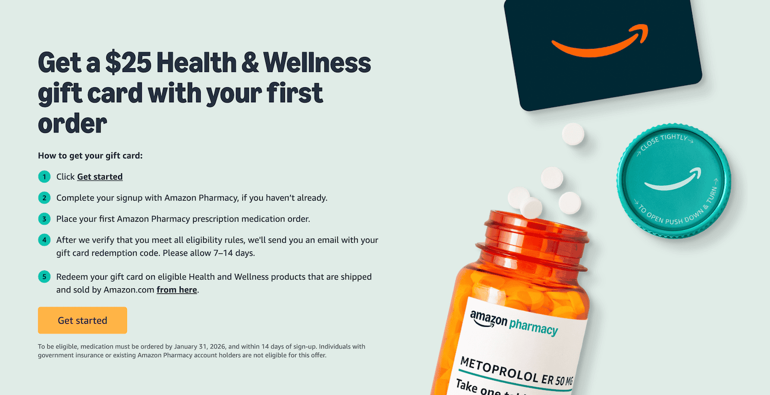 Amazon Pharmacy 首单直送 25 刀礼卡，手慢无 - 北美羊毛快报
